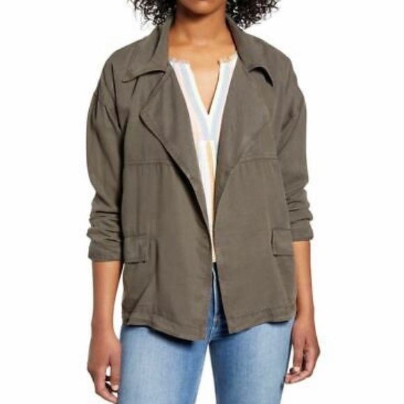 Caslon | Jackets & Coats | Caslon Linen Utility Jacket Olive Green Size ...
